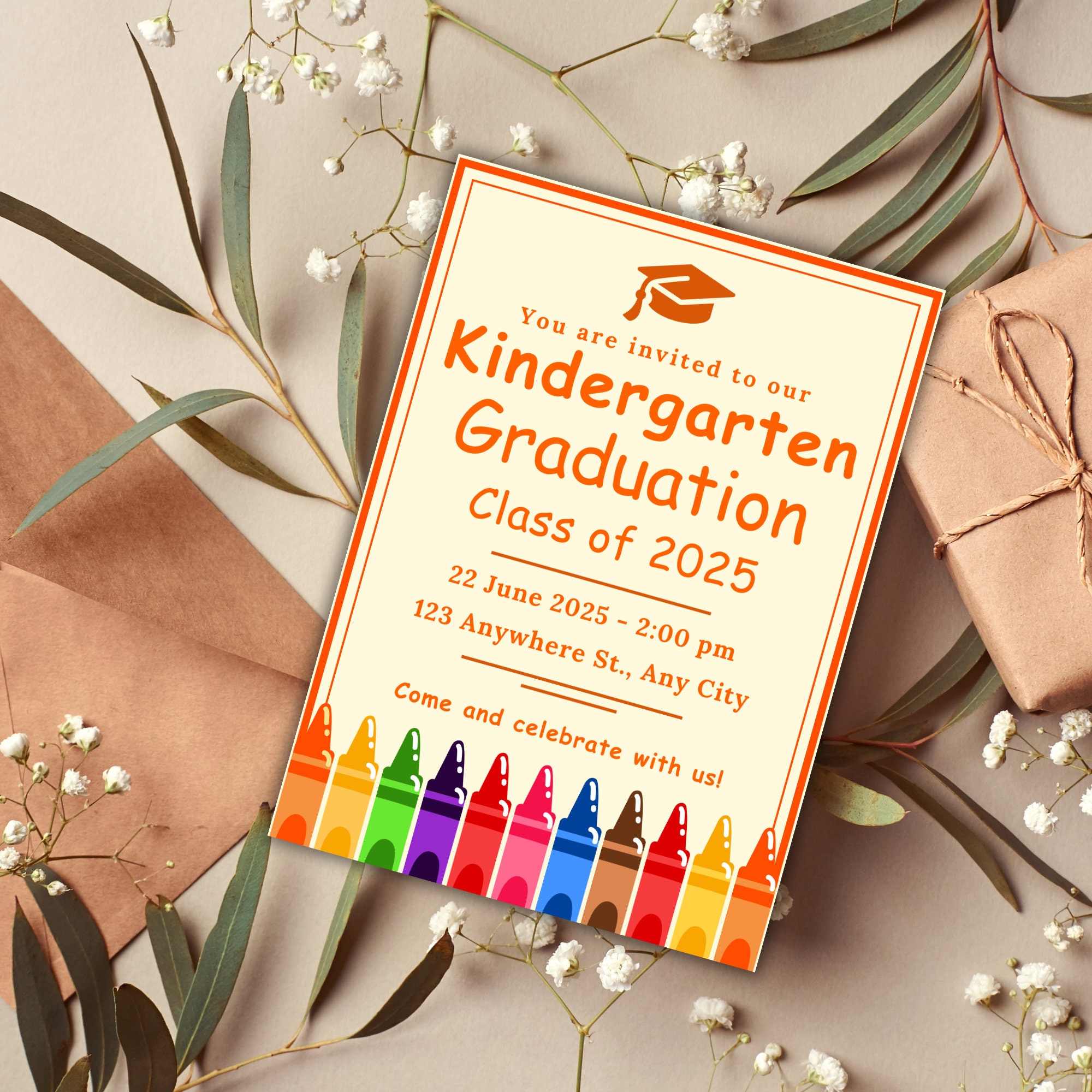 Editable Kindergarten Graduation Party Invitation Canva Template, Grad ...