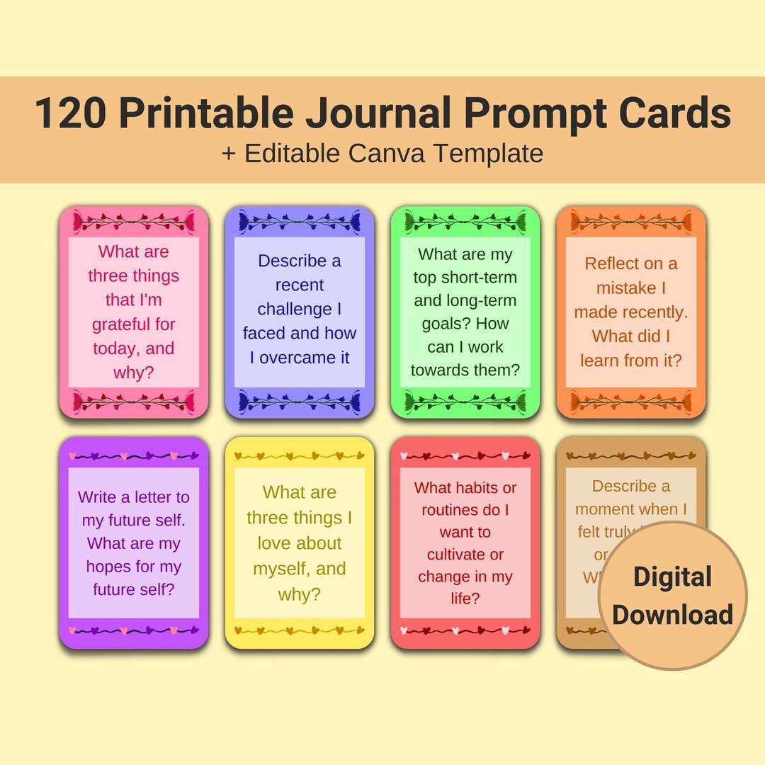Printable Journal Prompt Cards, Daily Journal Prompts, Gift for Women ...