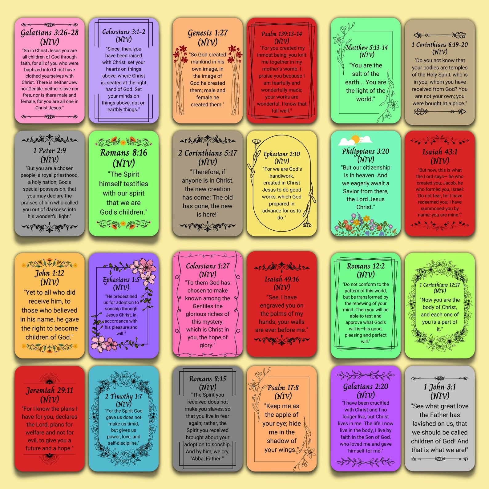 Printable Identity Bible Verse Cards, Bible Study Tools, Memory Verse ...