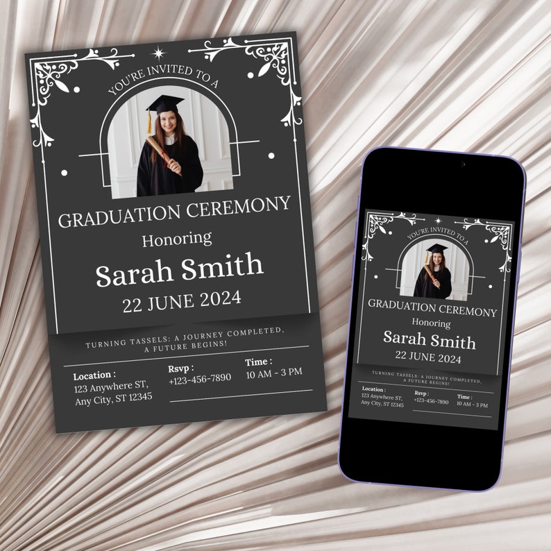 Editable Graduation Ceremony Invitation Canva Template, Grad Party ...