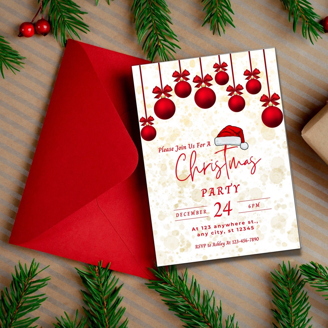 Christmas Party Invitation Canva Template, Printable Christmas Evite ...