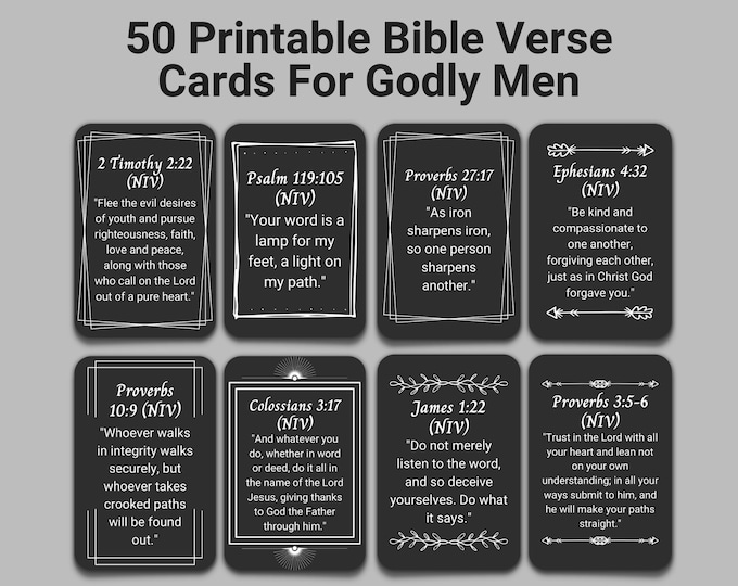 50 Printable Bible Verse Cards for Men, Bible Study Tools, Memory Verse ...