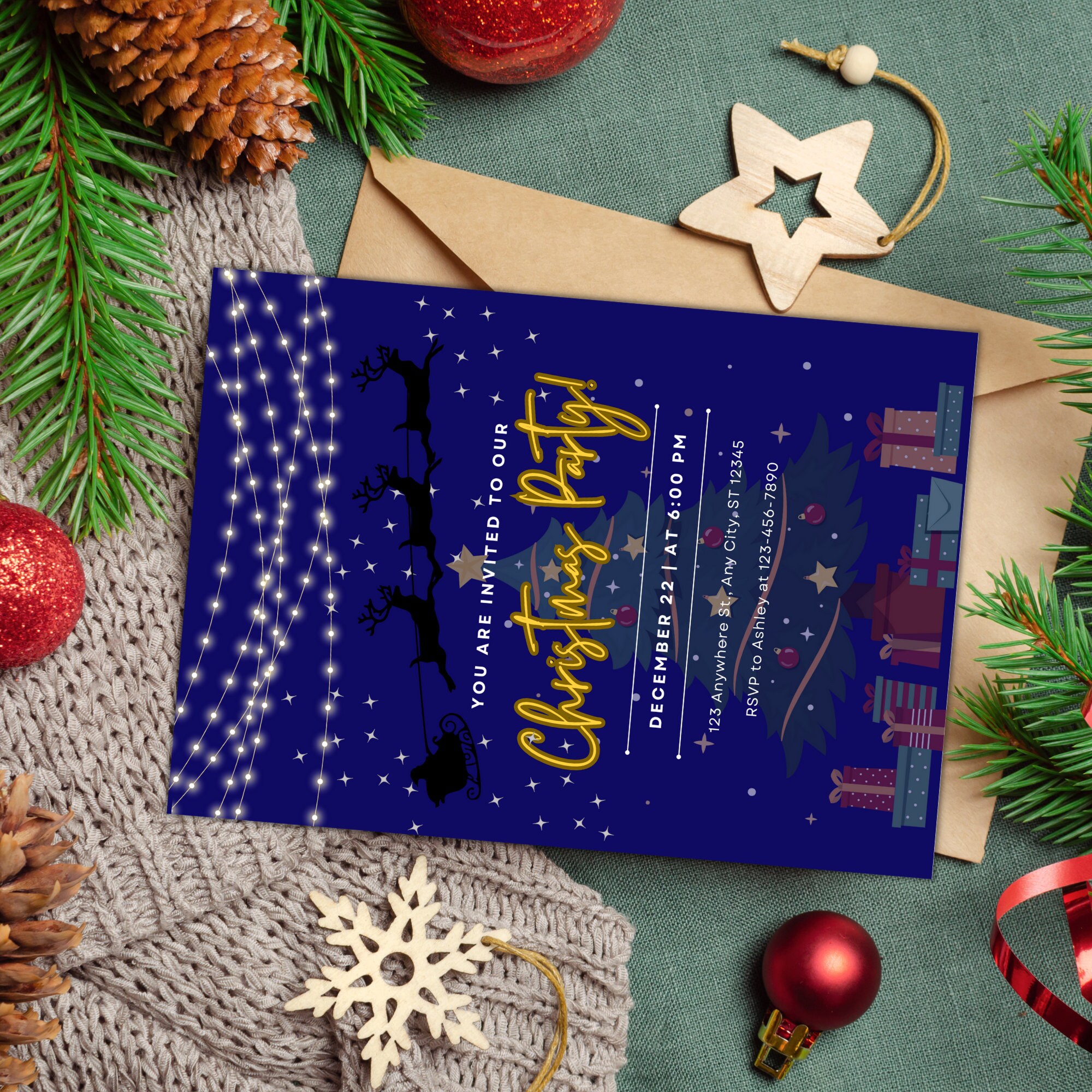 Christmas Party Invitation Canva Template, Printable Christmas Evite ...