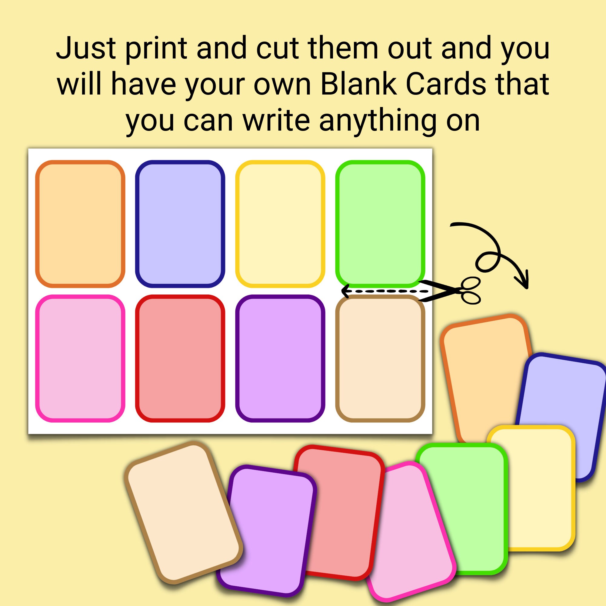 100 Printable Colorful Blank Cards, Affirmation Cards, Note Cards ...