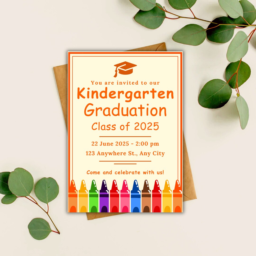 Editable Kindergarten Graduation Party Invitation Canva Template, Grad ...