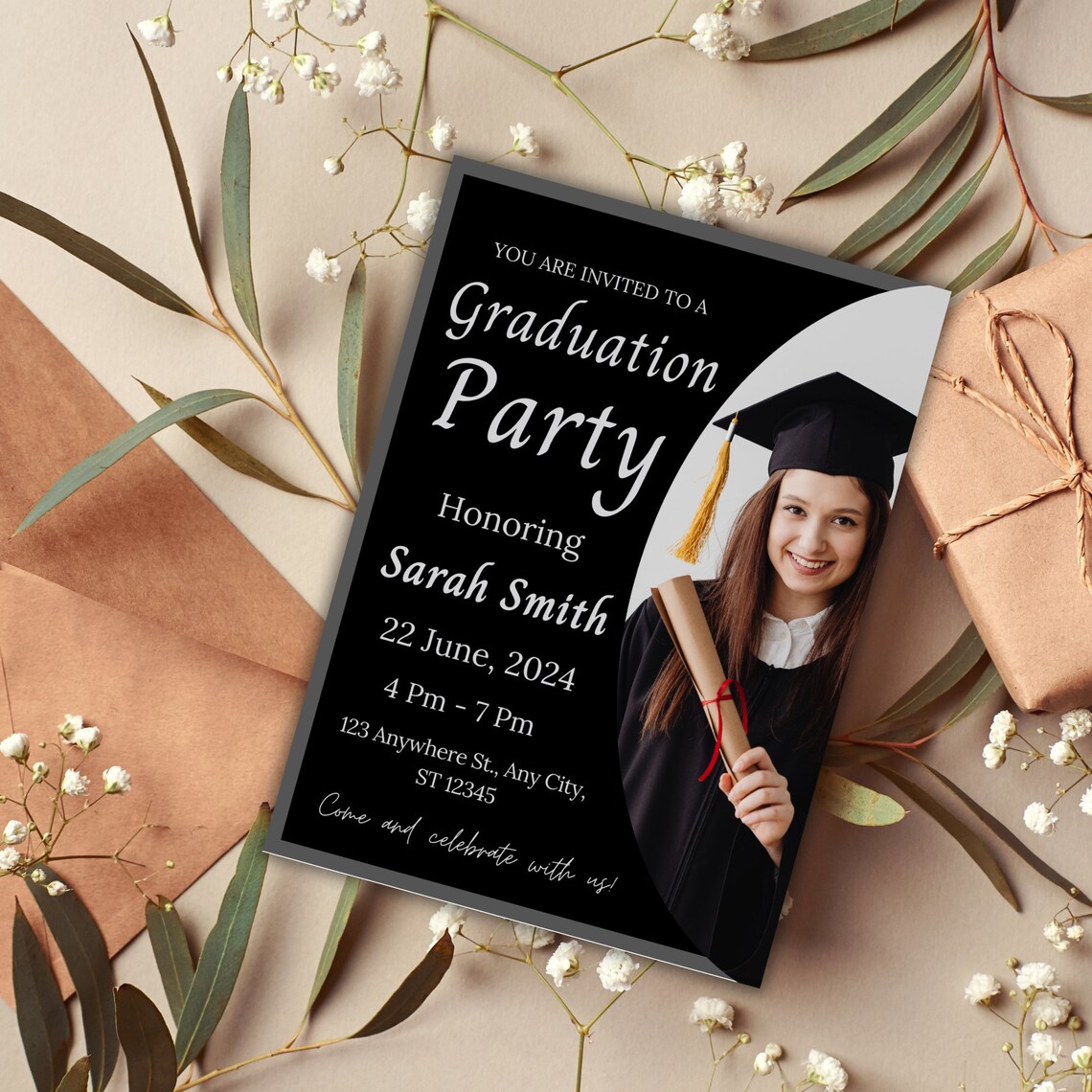 Editable Graduation Party Invitation Canva Template, Grad Party Invite ...