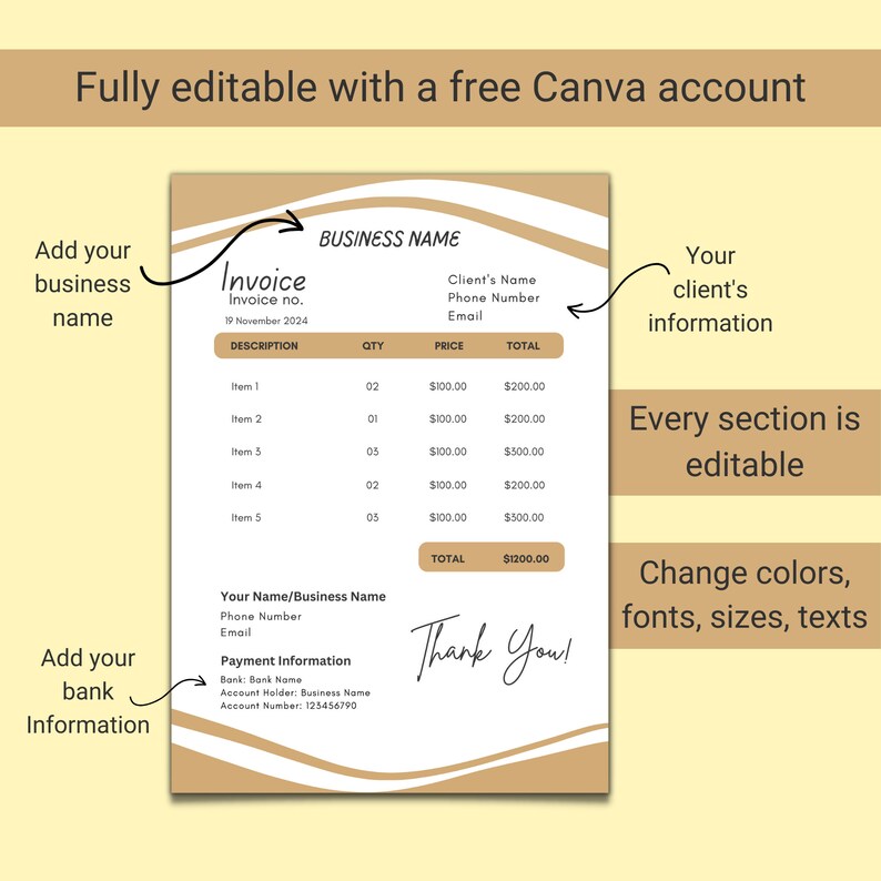 Professional Sales Invoice Template, Printable Small Business Invoice ...