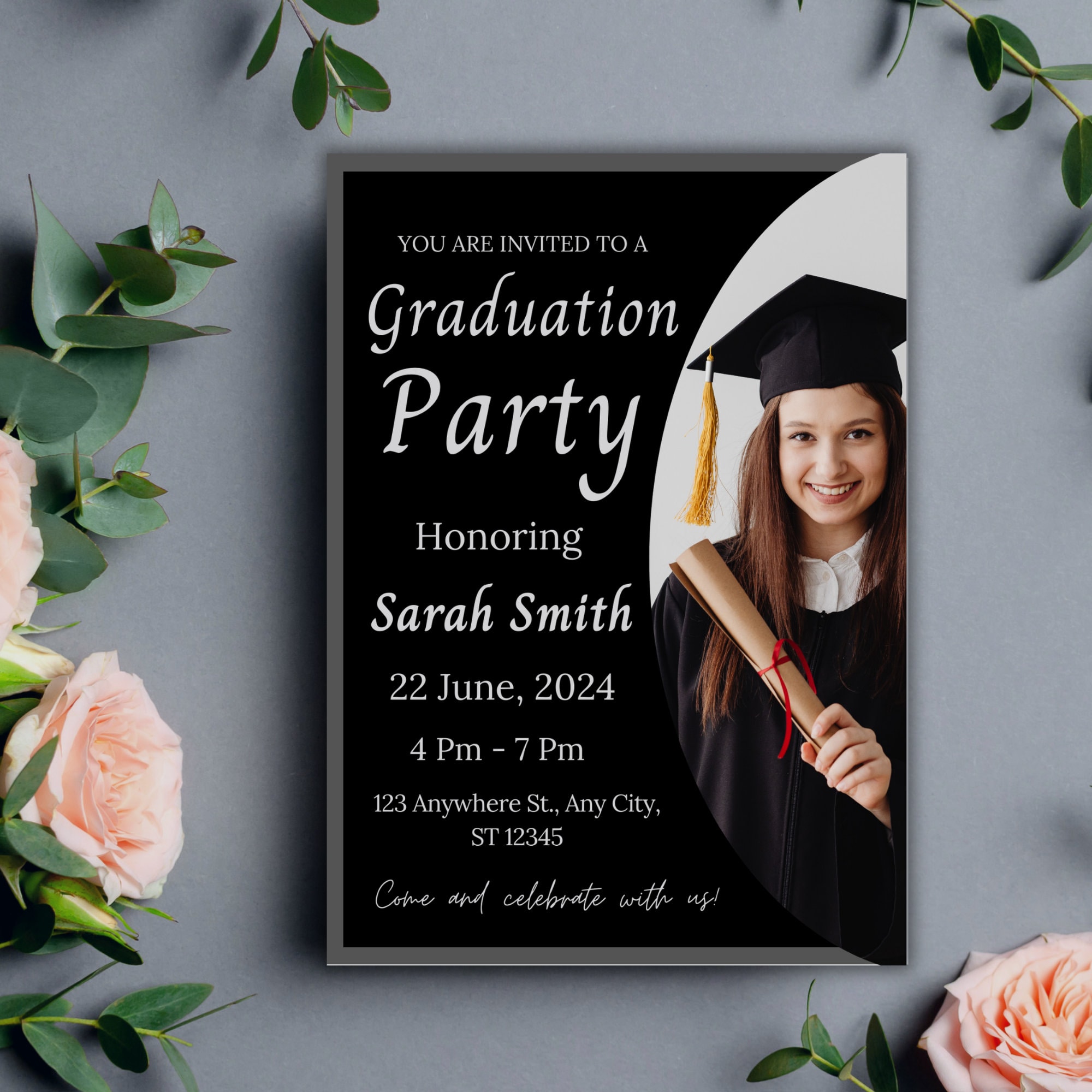 Editable Graduation Party Invitation Canva Template, Grad Party Invite ...