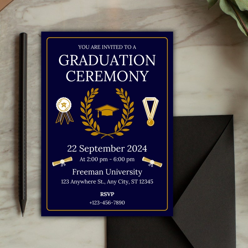 Editable Graduation Ceremony Invitation Canva Template, Grad Party ...