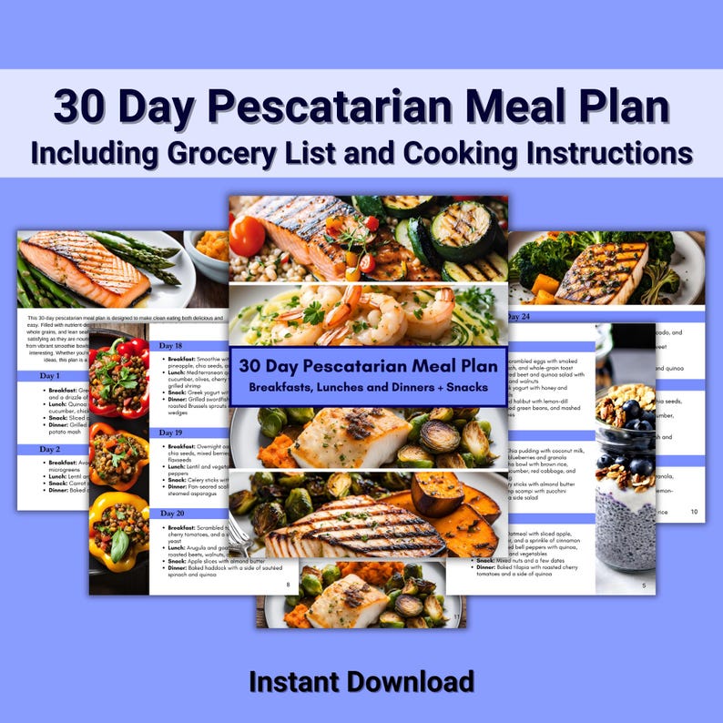 Printable 30-day Pescatarian Meal Plan: Healthy Seafood Recipes and ...