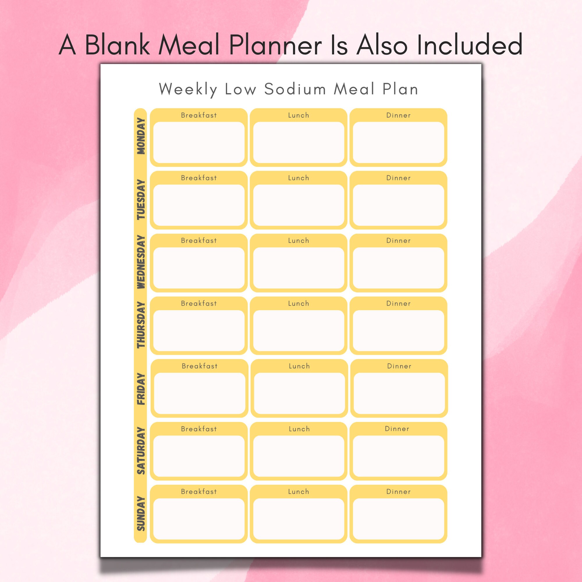 Weekly Low Sodium Planner & Grocery List Printable, Shopping List ...