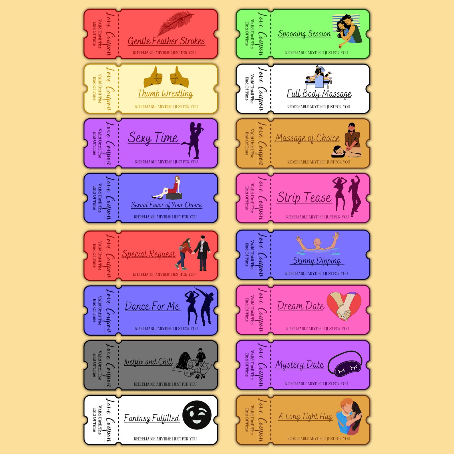 40 Printable Physical Touch Love Coupons for Him and Her, Couple ...