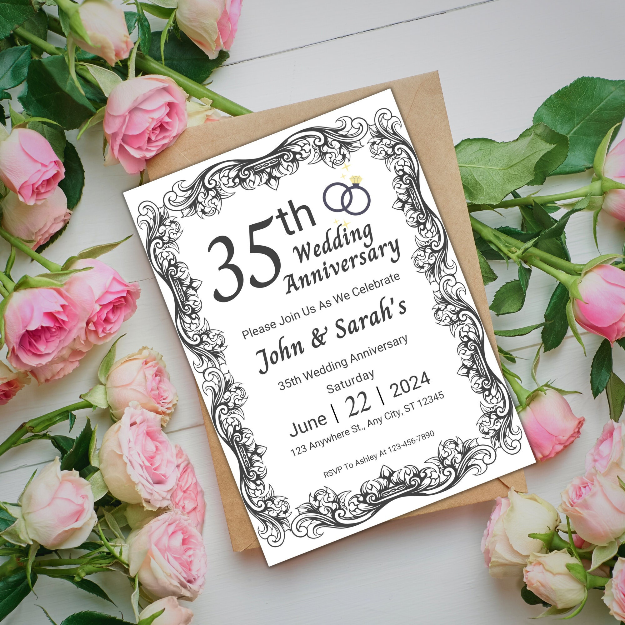 35th Wedding Anniversary Invitation Canva Template, Printable Vow ...