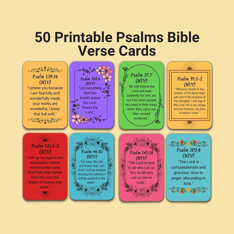 50 Printable Psalms Bible Verse Cards, Bible Study Tools, Memory Verse ...