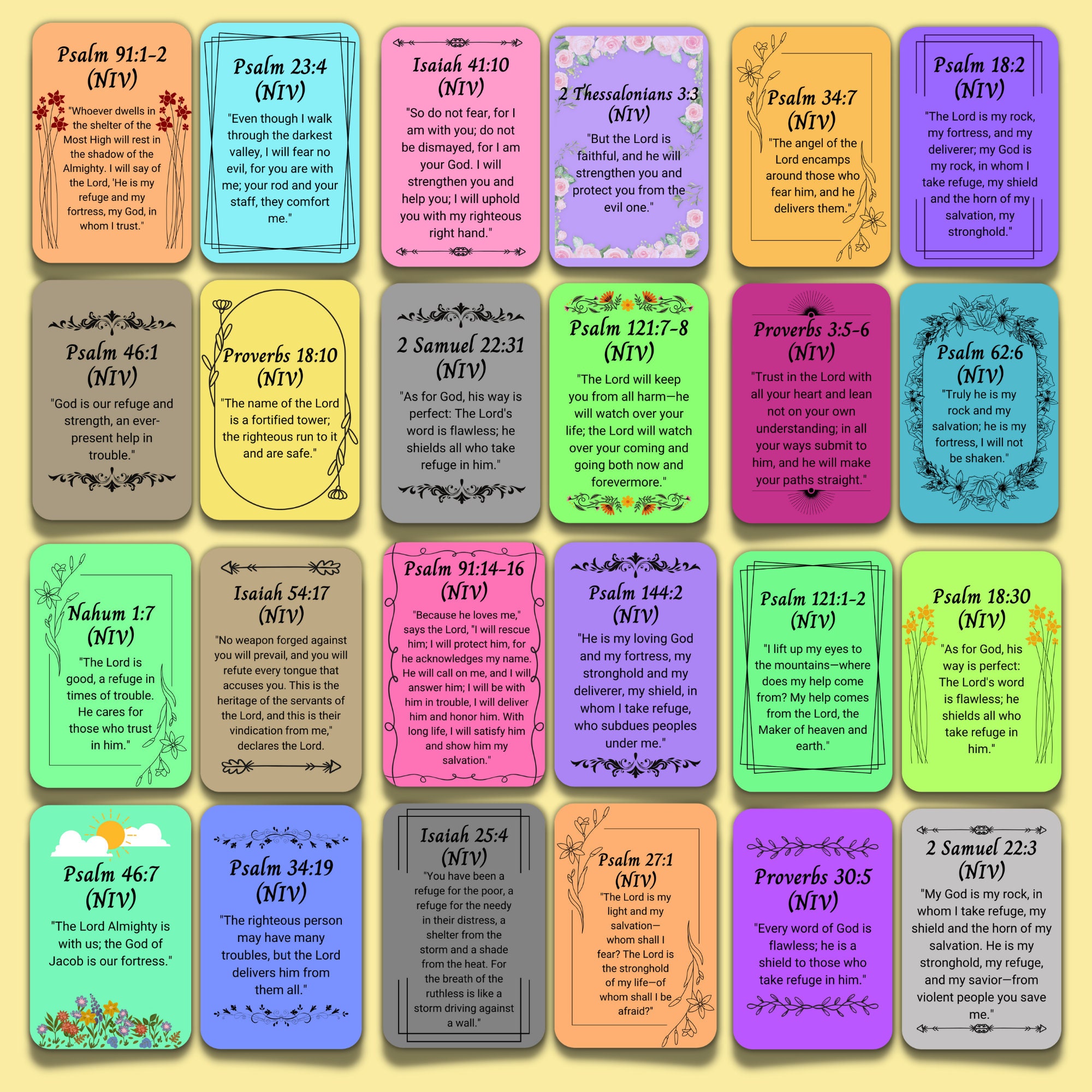 Printable Protection Bible Verse Cards, Bible Study Tools, Memory Verse ...