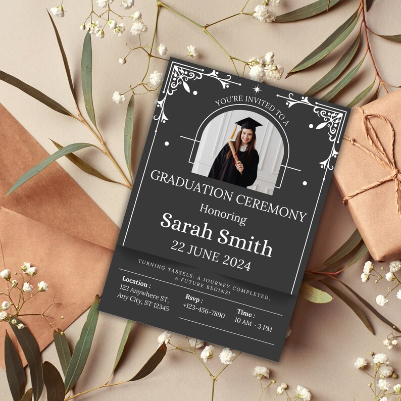 Editable Graduation Ceremony Invitation Canva Template, Grad Party ...