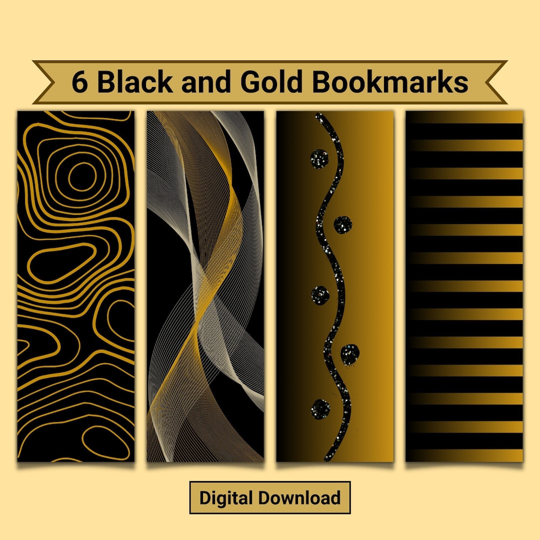 Printable Black and Gold Bookmark Set, Cute Bookish Bookmarks, Gift for ...