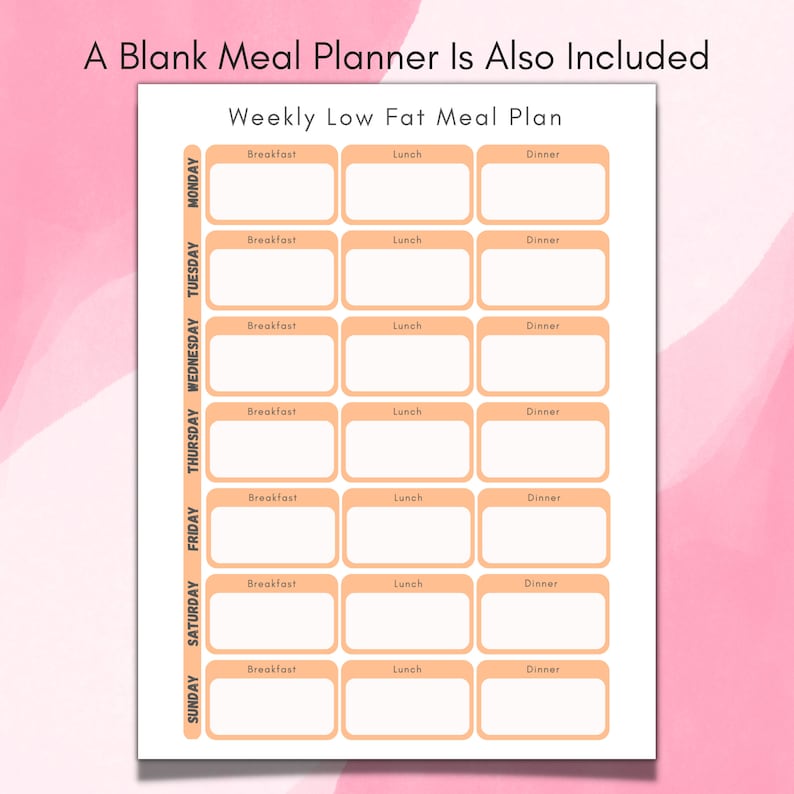 Weekly Low Fat Meal Plan & Grocery List Printable, Shopping List ...