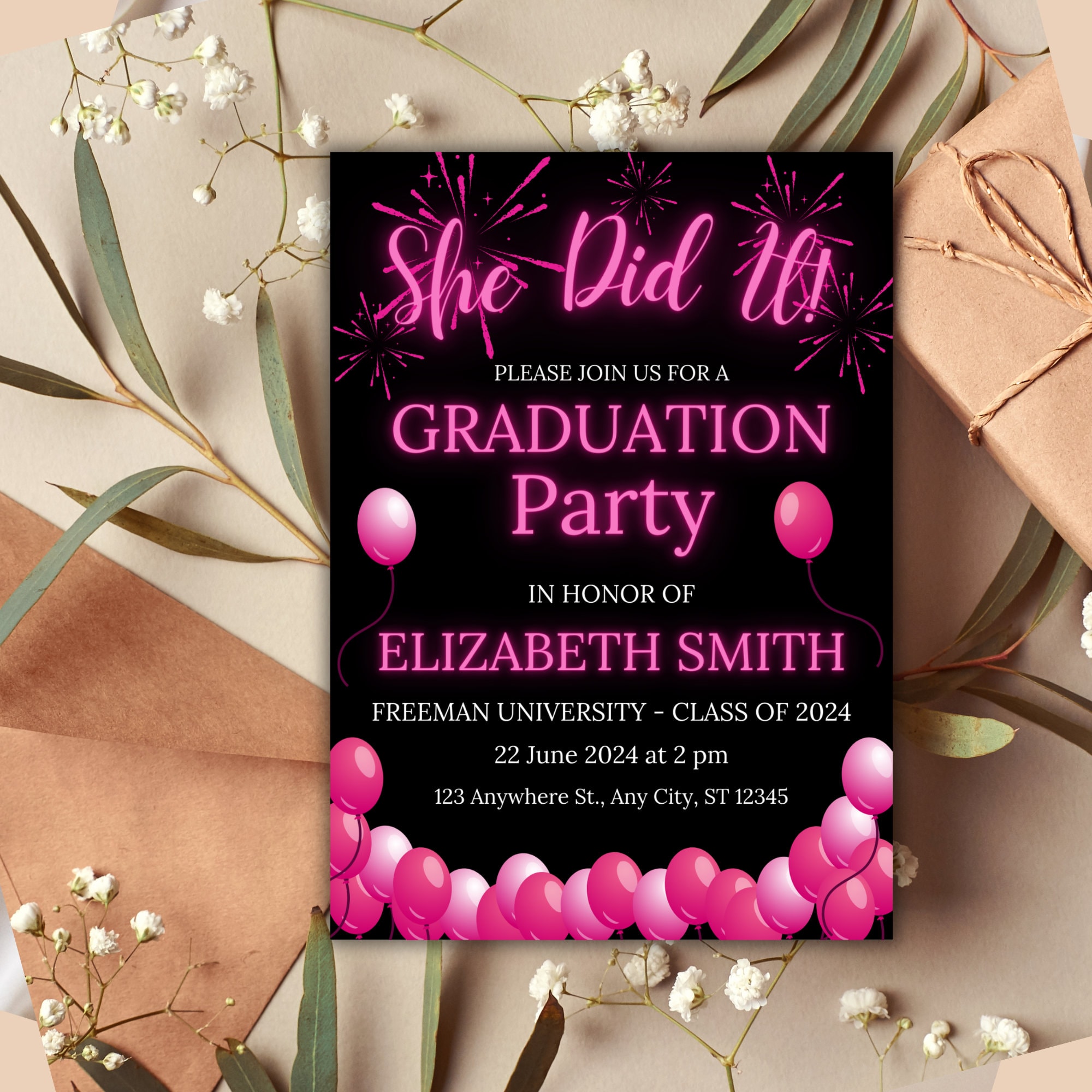 Editable Graduation Ceremony Invitation Canva Template, Grad Party ...