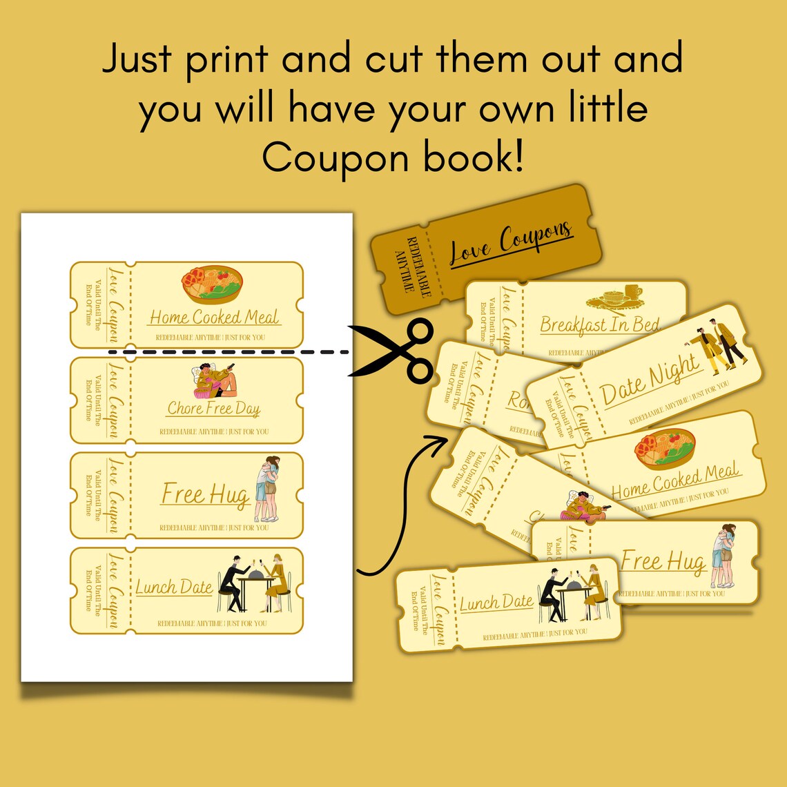 100 Printable Love Coupons for Him and Her, Couple Coupons, Valentines ...