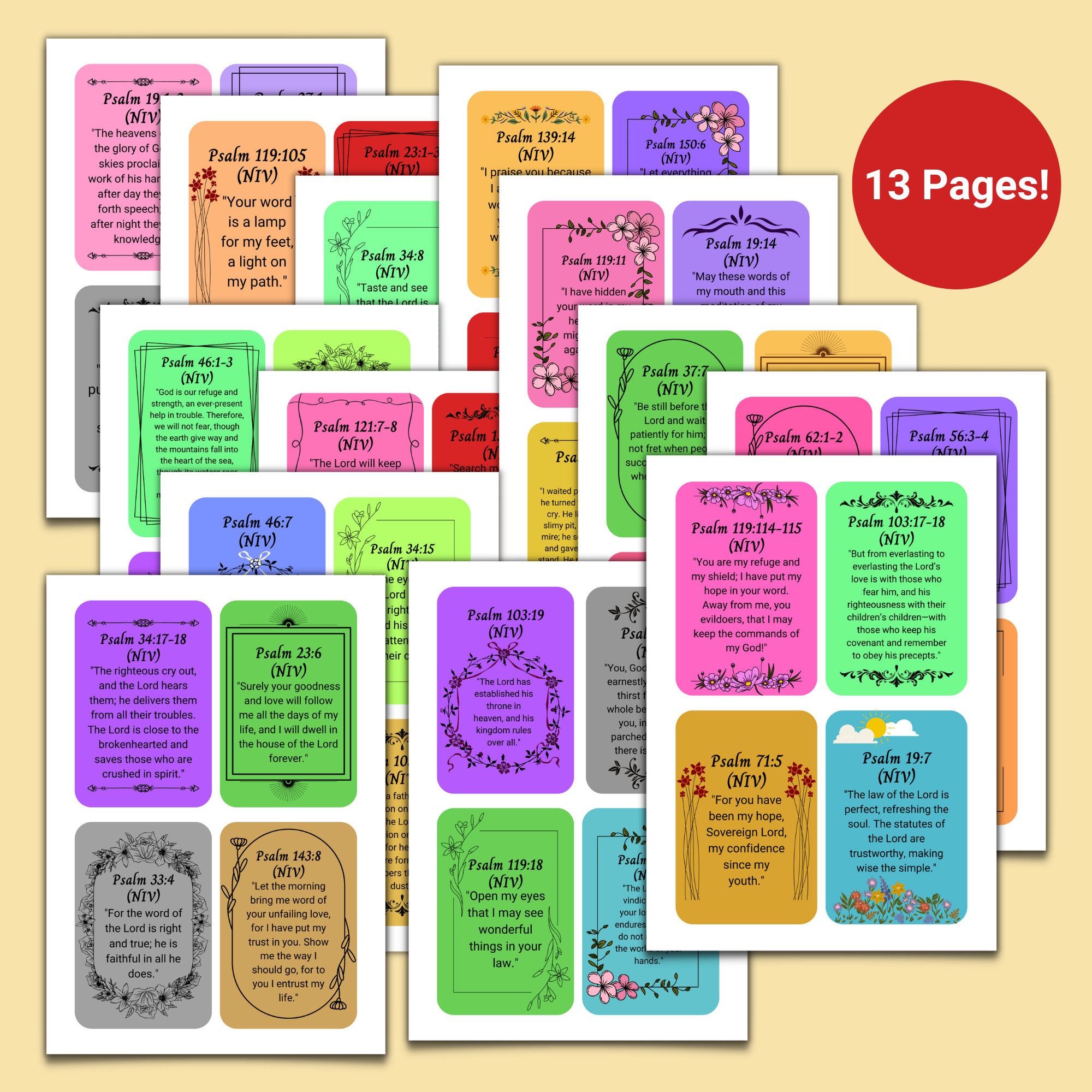 50 Printable Psalms Bible Verse Cards, Bible Study Tools, Memory Verse ...