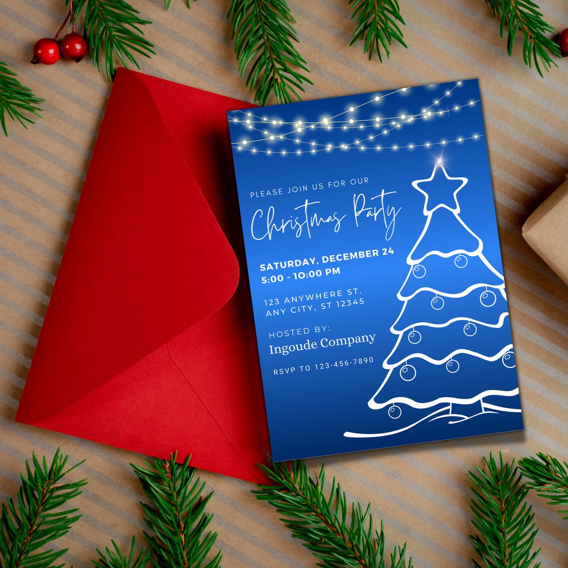 Christmas Party Invitation Canva Template, Printable Christmas Evite ...