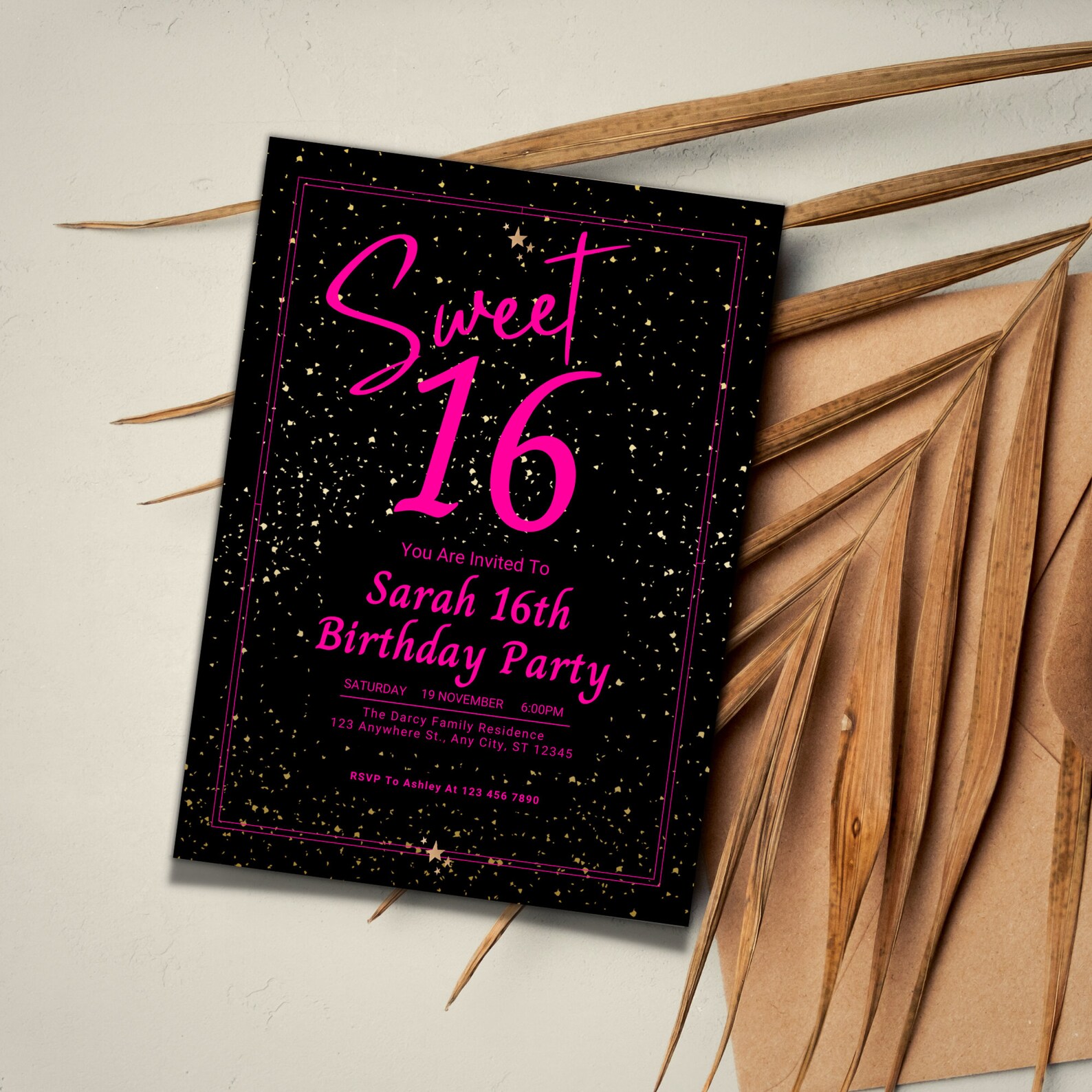 Editable Sweet 16 Birthday Party Invitation Canva Template, Digital ...