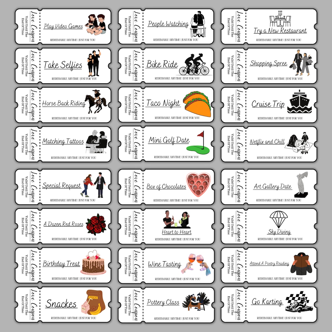 100 Printable Love Coupons for Him and Her, Couple Coupons, Valentines ...