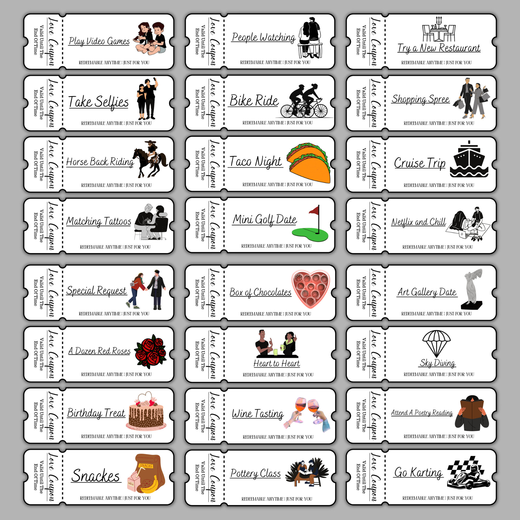 100 Printable Love Coupons for Him and Her, Couple Coupons, Valentines ...