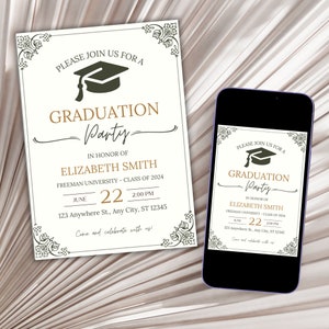 Editable Graduation Party Invitation Canva Template, Grad Party Invite ...