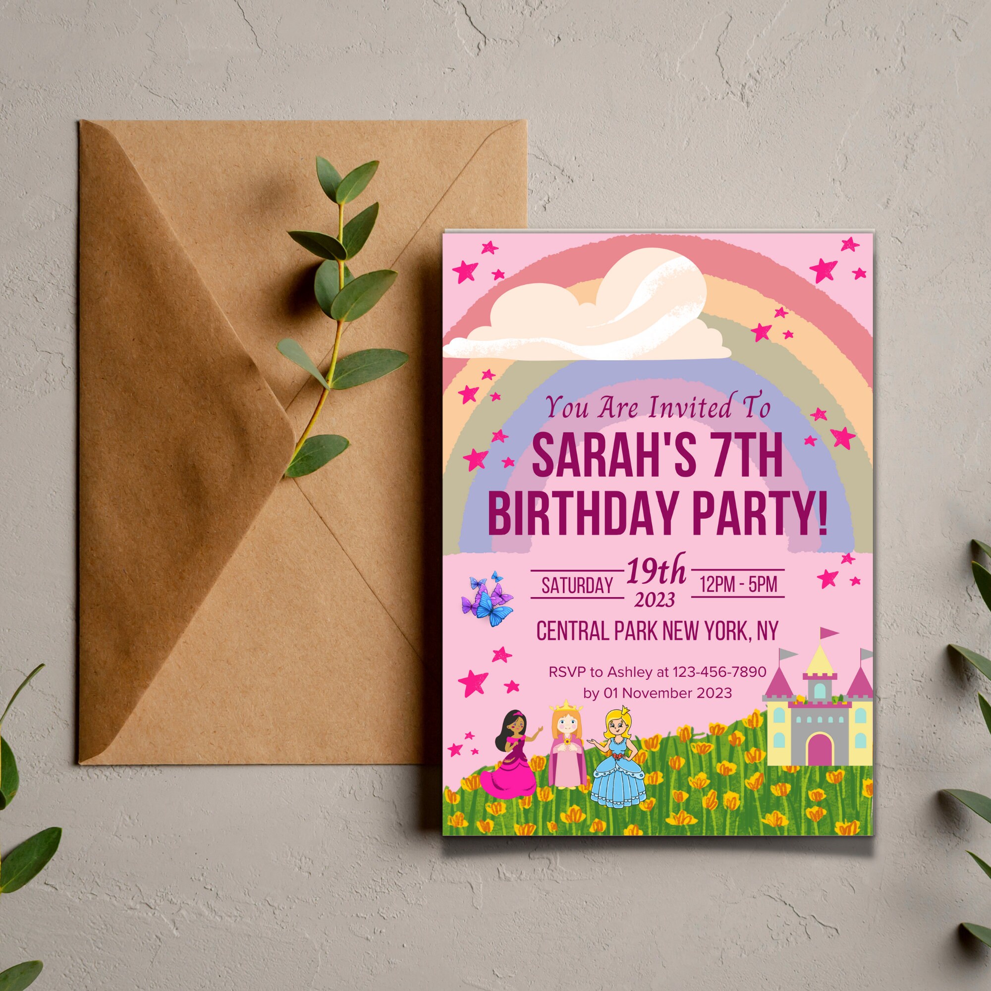 Princess Birthday Party Invitation Canva Template Fairytale - Etsy