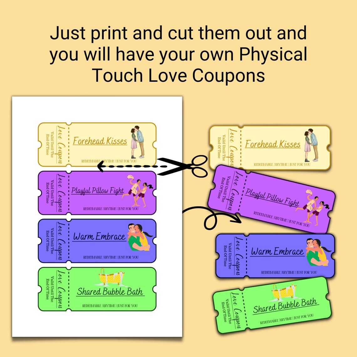 40 Printable Physical Touch Love Coupons for Him and Her, Couple ...