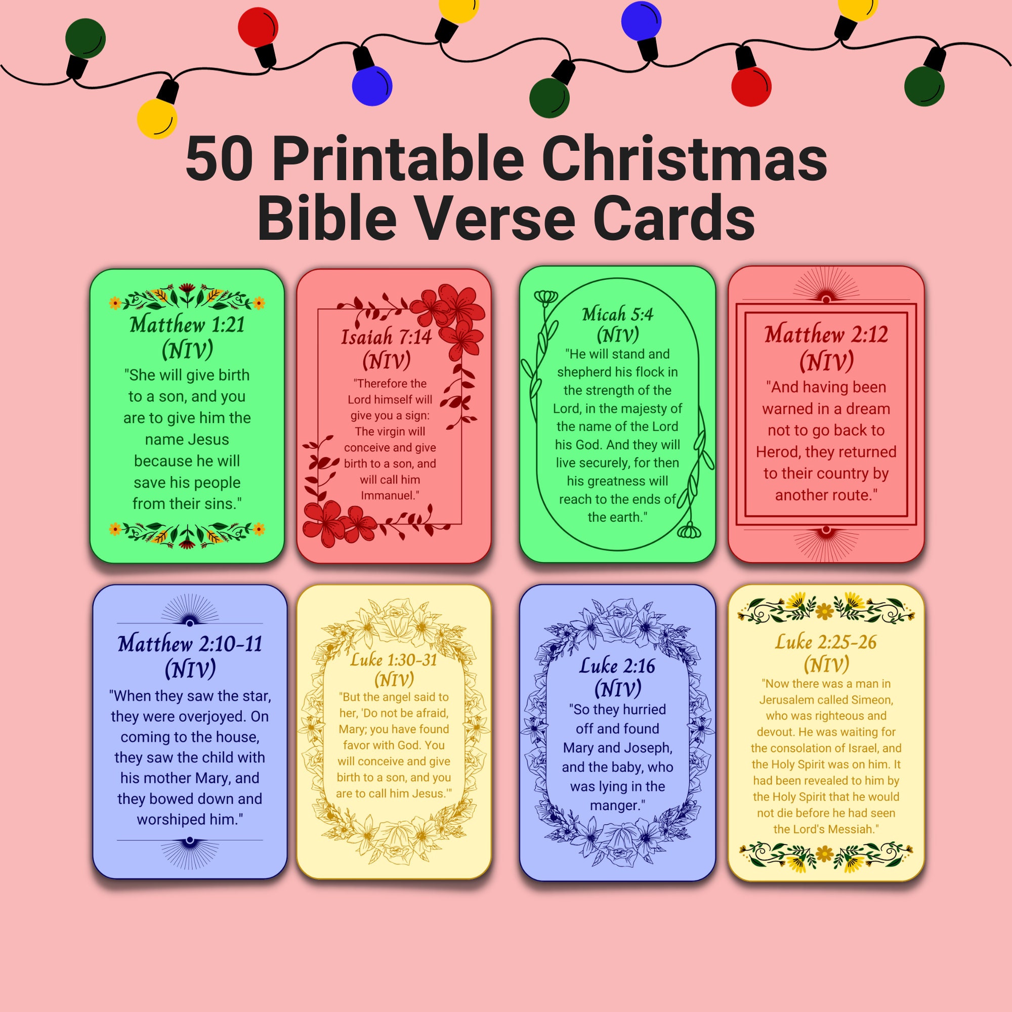 Printable Christmas Bible Verse Cards, Bible Study Tools, Memory Verse ...