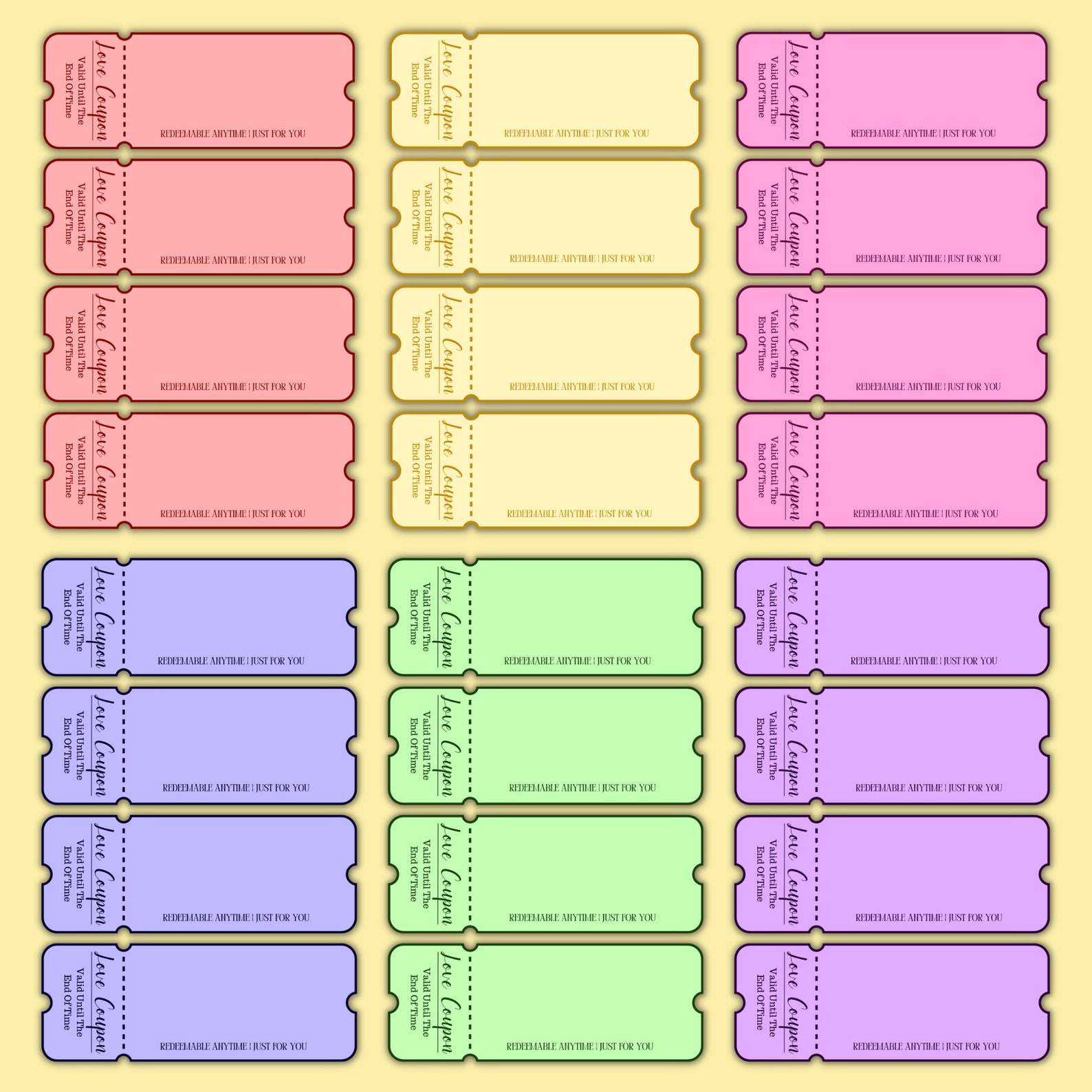 100 Printable Blank Love Coupons for Him and Her, Couple Coupons ...