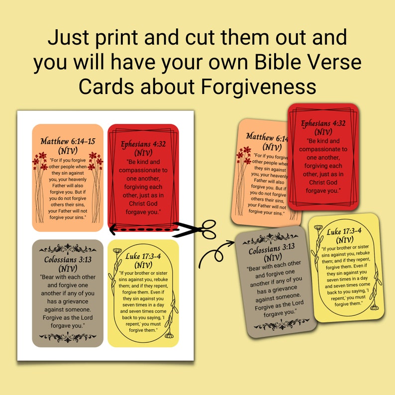 Printable Forgiveness Bible Verse Cards, Bible Study Tools, Memory ...