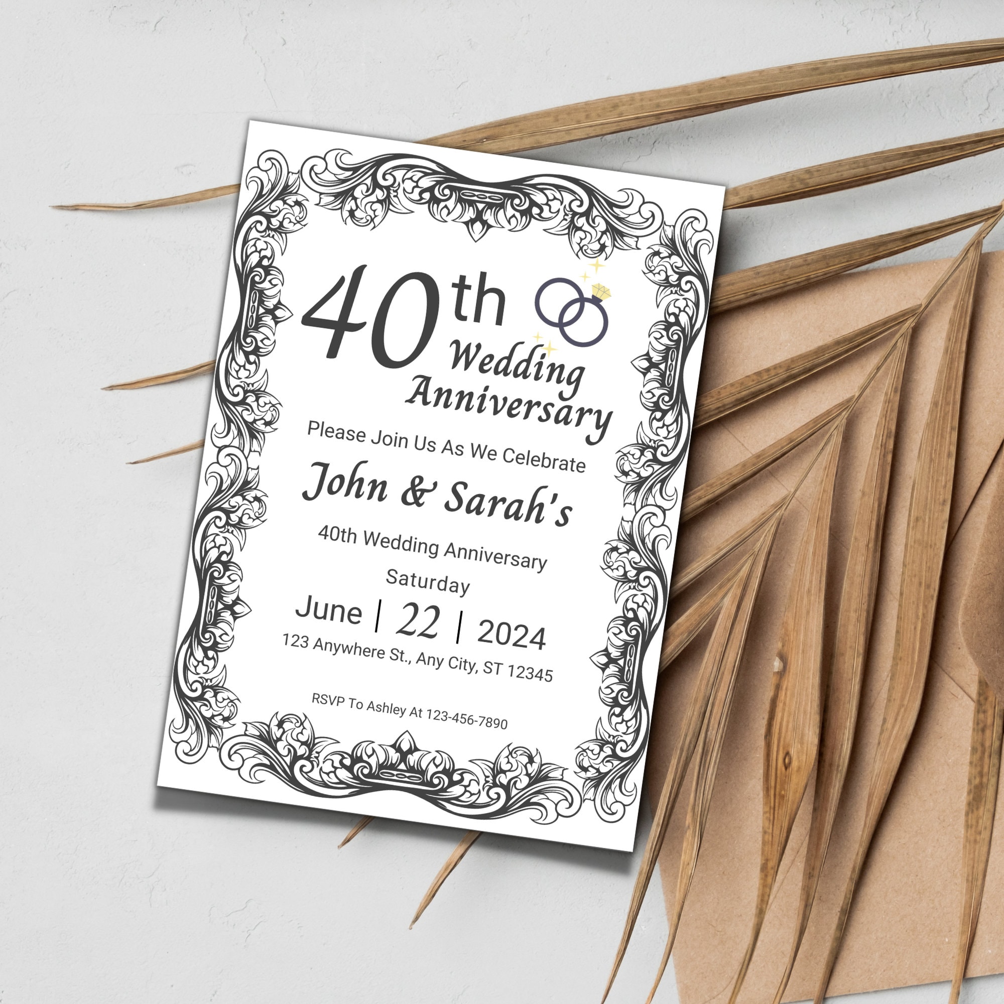 40th Wedding Anniversary Invitation Canva Template, Printable Vow ...