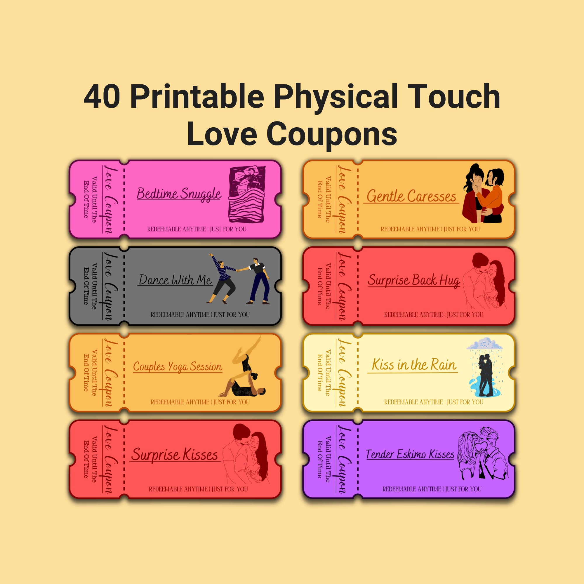 40 Printable Physical Touch Love Coupons for Him and Her, Couple ...
