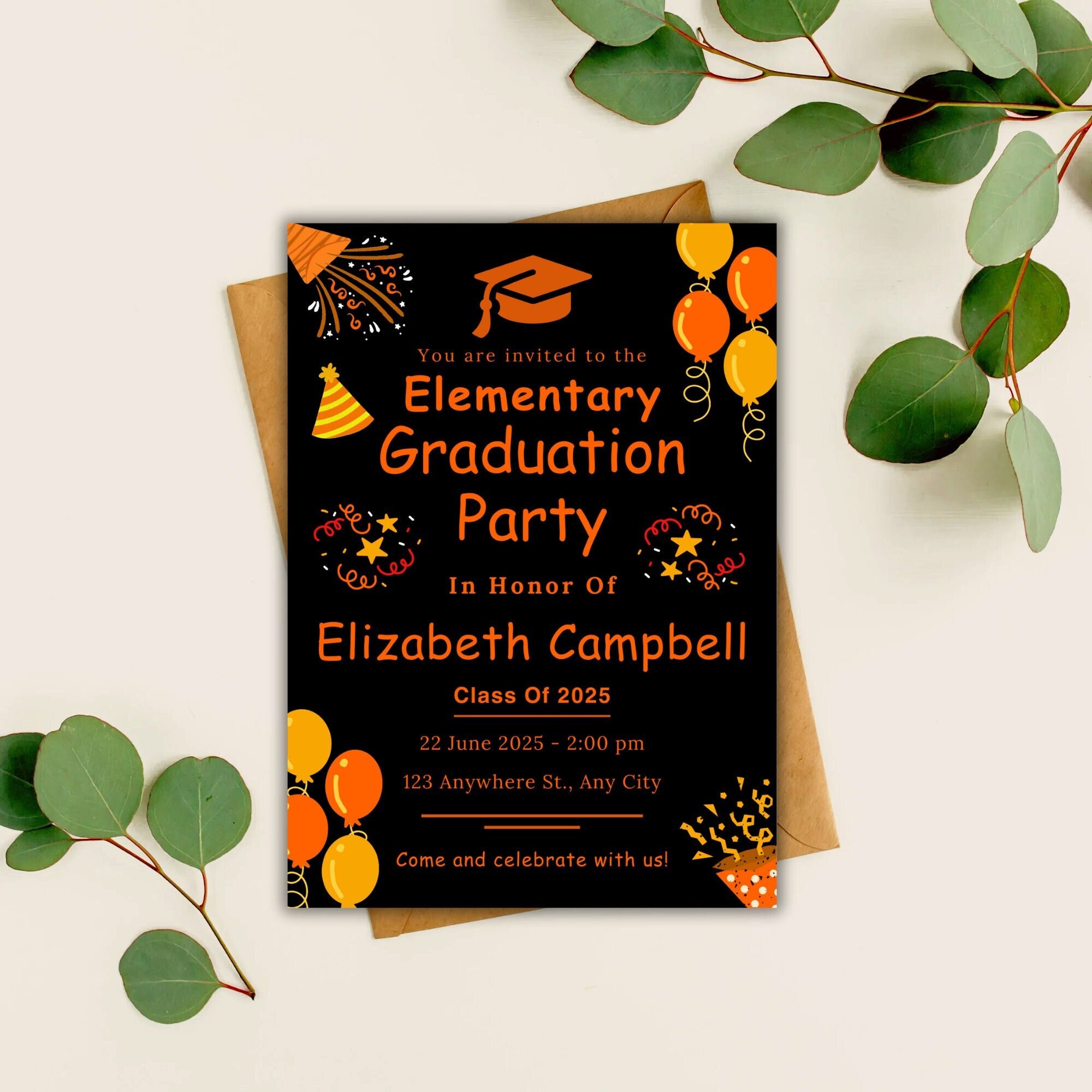Editable Elementary Graduation Party Invitation Canva Template, Grad ...