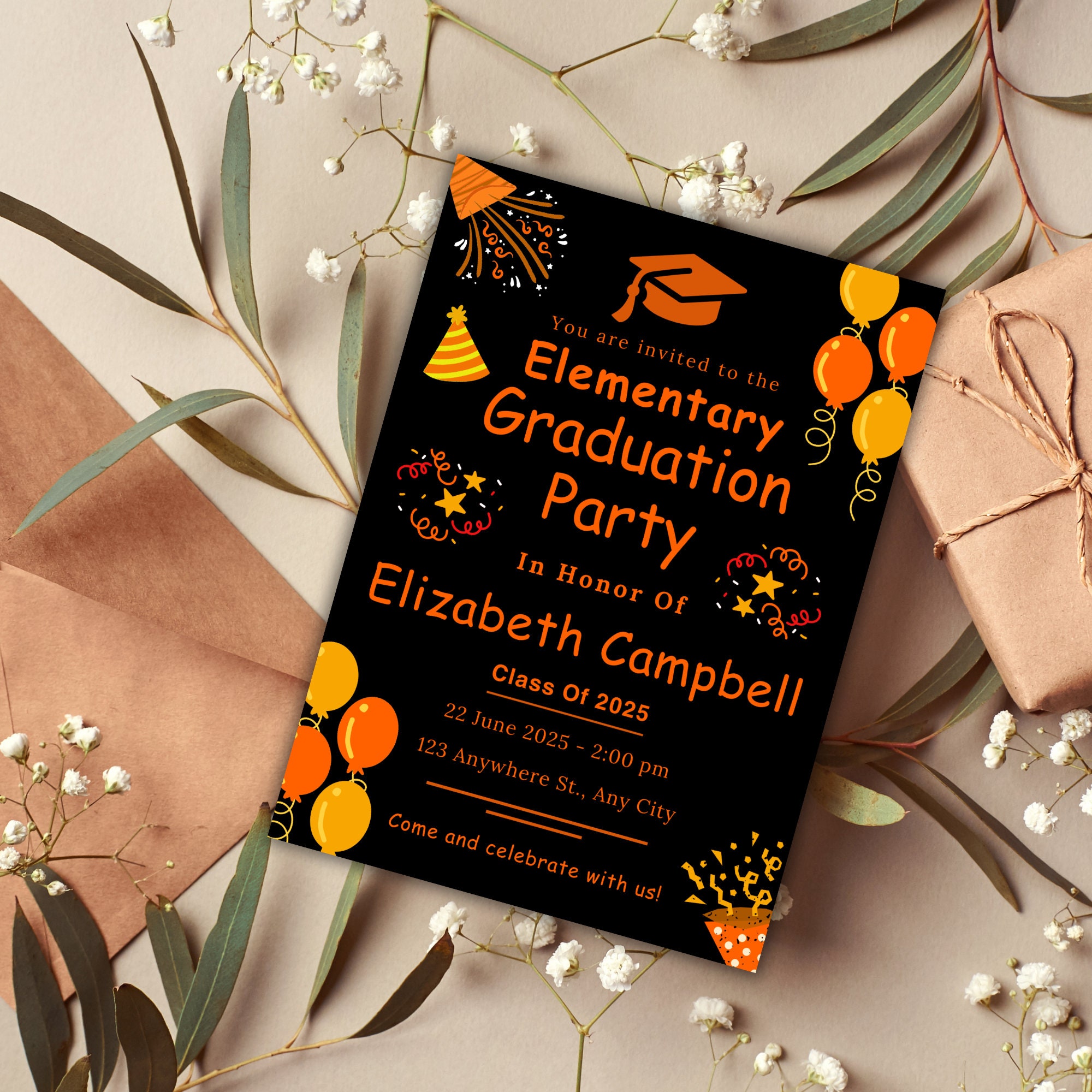 Editable Elementary Graduation Party Invitation Canva Template, Grad ...
