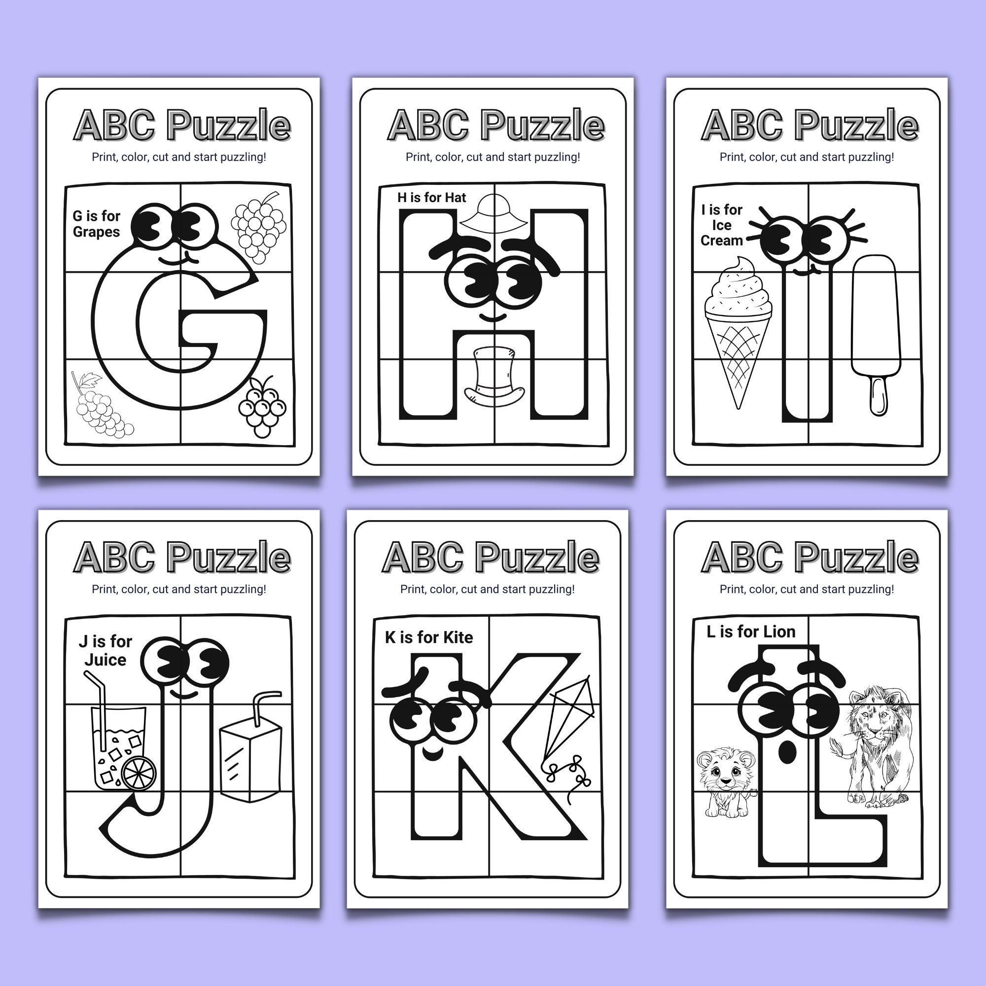 Printable Alphabet Coloring Puzzle Worksheets, Preschool Printables for ...