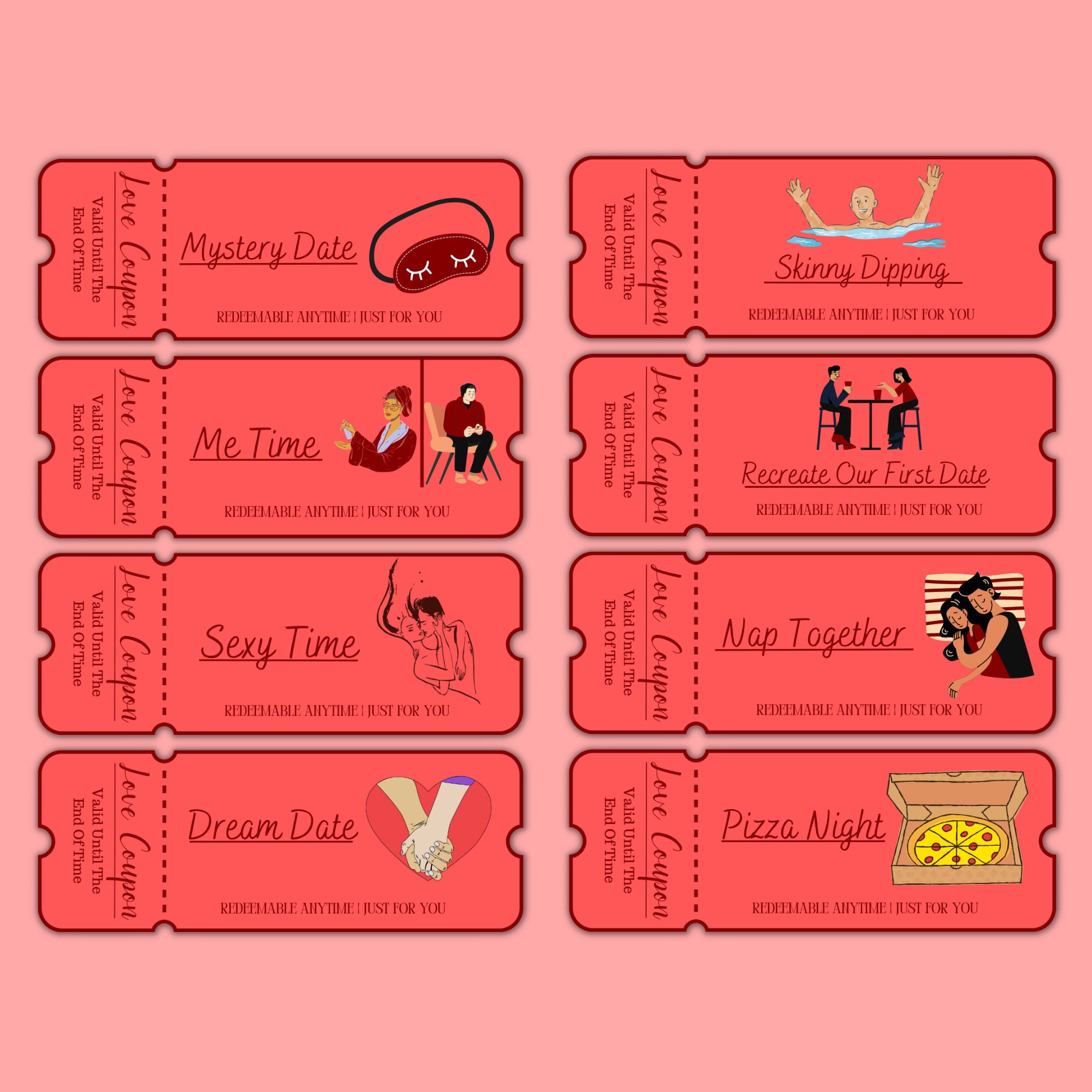 100 Printable Love Coupons for Him and Her, Couple Coupons, Valentines ...