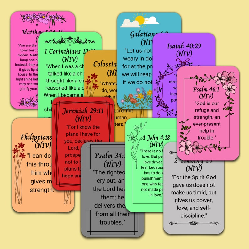 Printable Bible Verse Cards for Teens, Bible Study Tools, Memory Verse ...