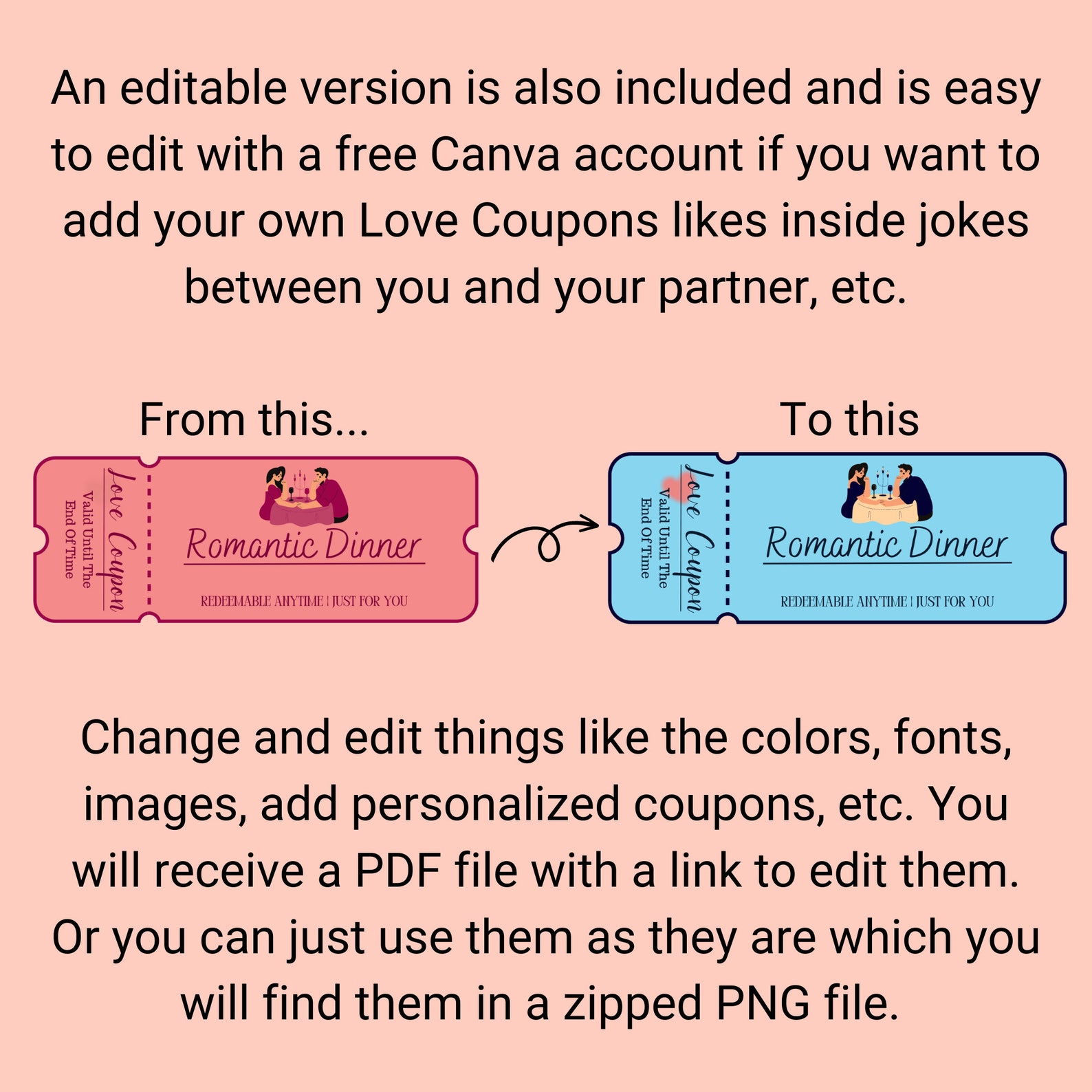 100 Printable Love Coupons for Him and Her, Couple Coupons, Valentines ...