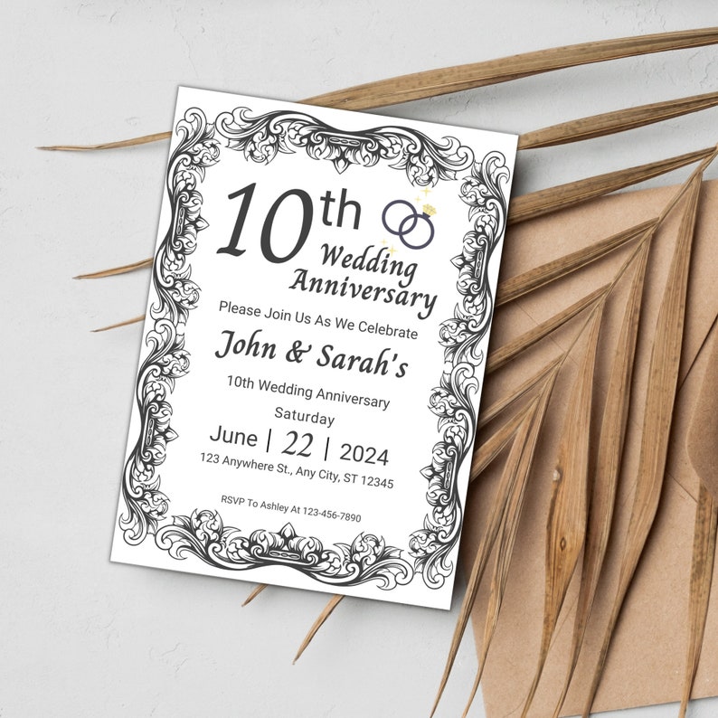 10th Wedding Anniversary Invitation Canva Template, Printable Vow ...