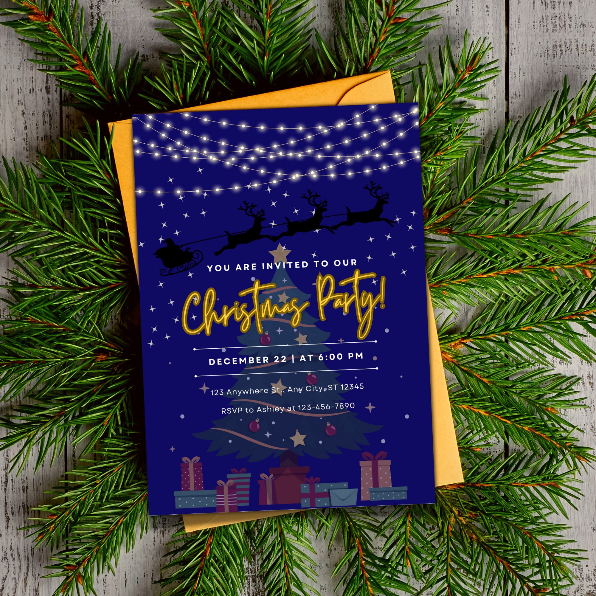 Christmas Party Invitation Canva Template, Printable Christmas Evite ...