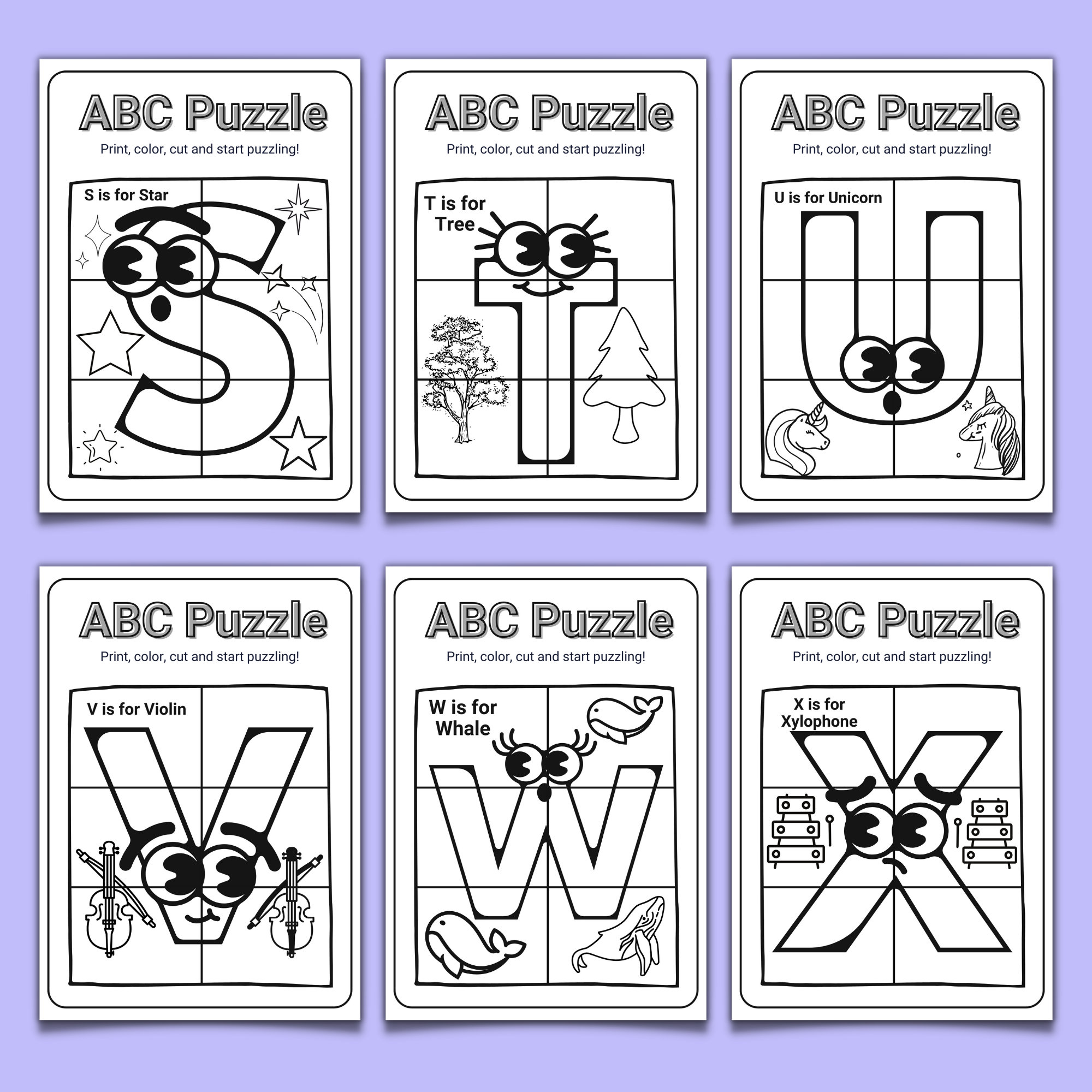 Printable Alphabet Coloring Puzzle Worksheets, Preschool Printables for ...