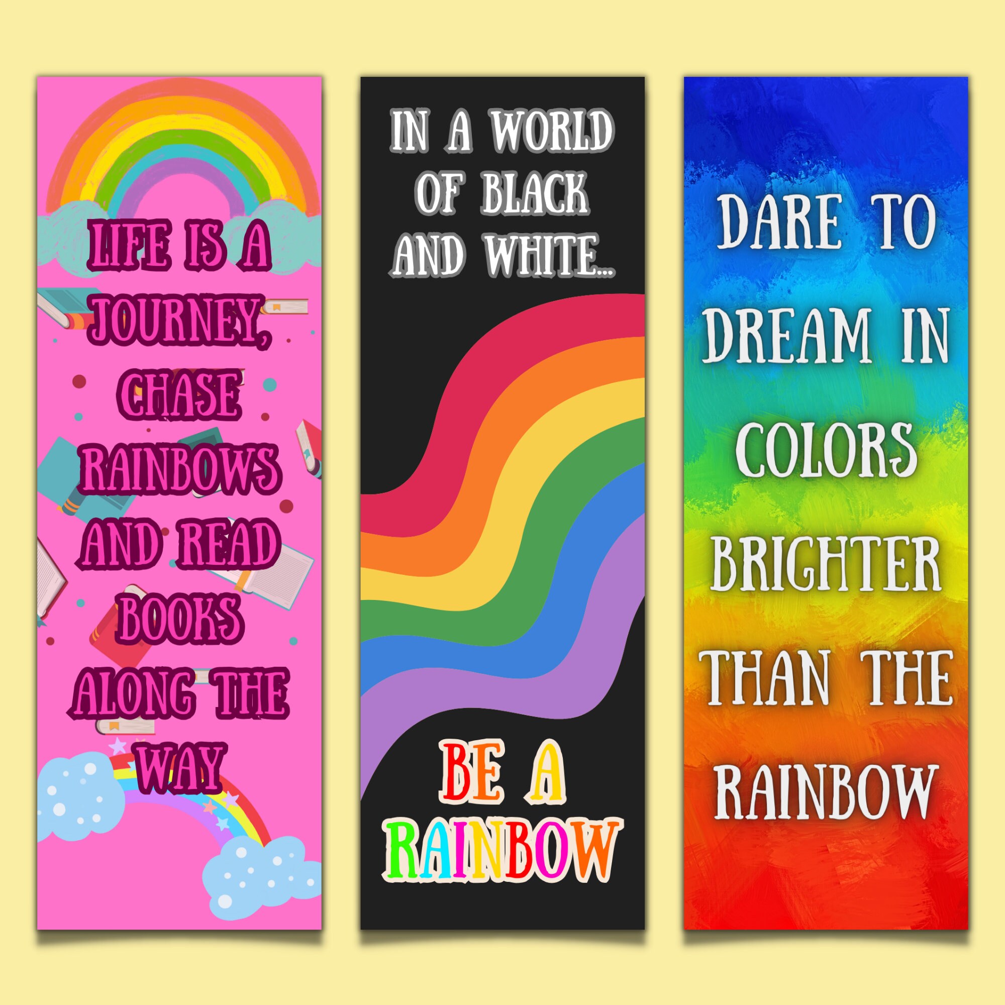 Printable Simple Rainbow Bookmark Set, Cute Rainbow Bookish Bookmarks ...