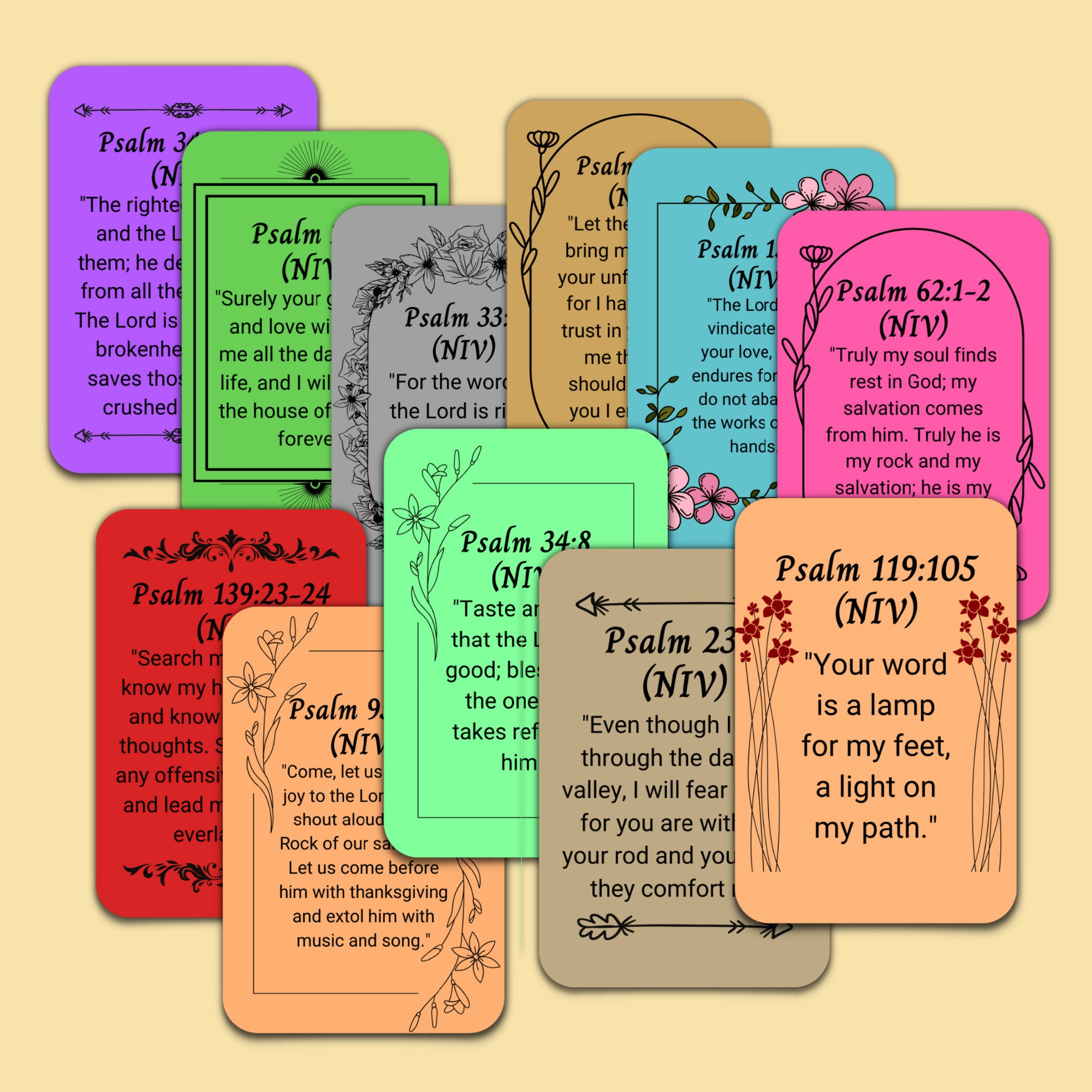 50 Printable Psalms Bible Verse Cards, Bible Study Tools, Memory Verse ...