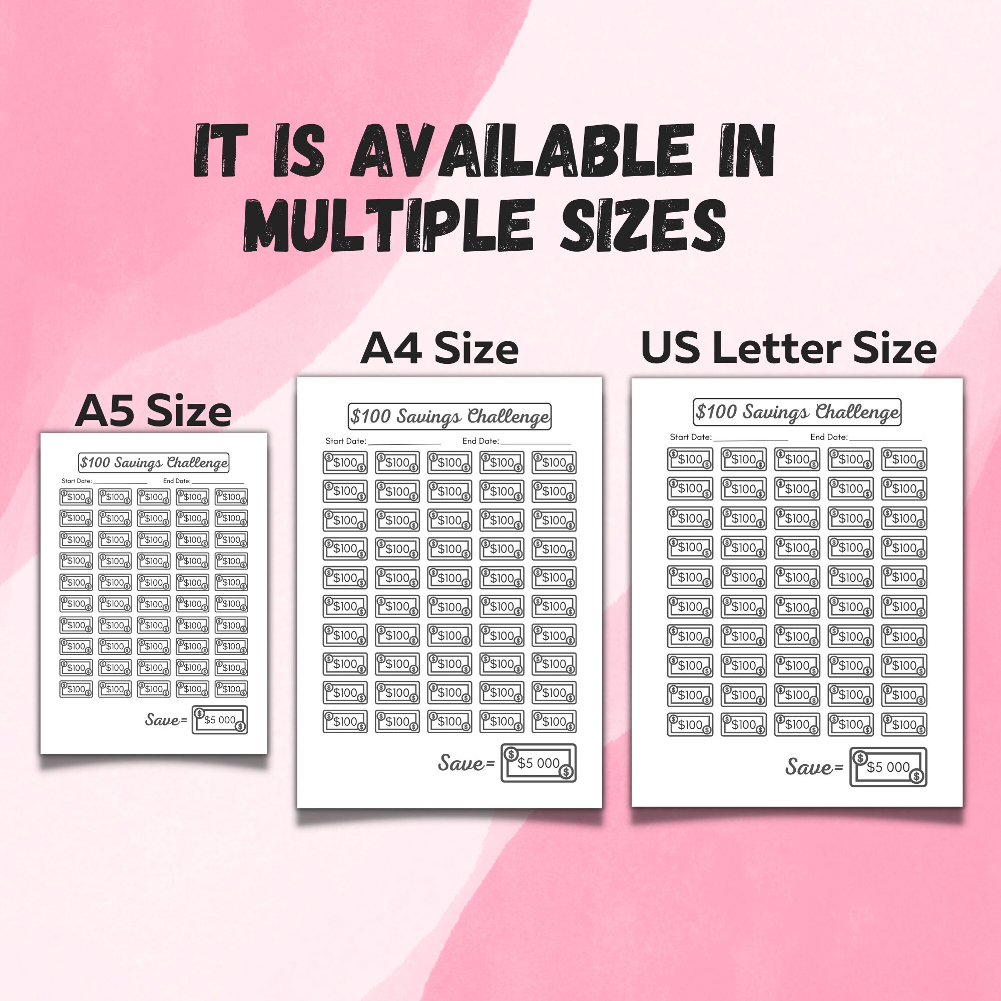 Savings Challenge Printable 100 Dollars, Mini Savings Tracker, 50 Day ...