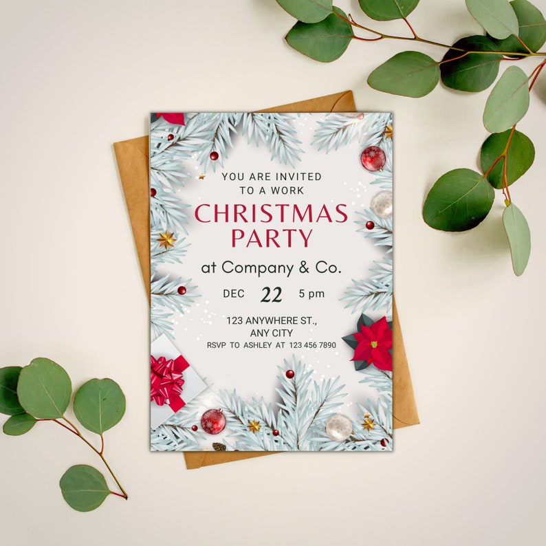 Work Christmas Party Invitation Template: Editable Holiday Evite (canva ...
